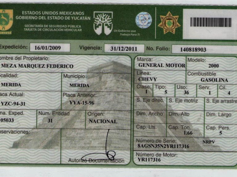Yucatan Auto Circulation Card - Yucatan Expatriate ServicesYucatan ...
